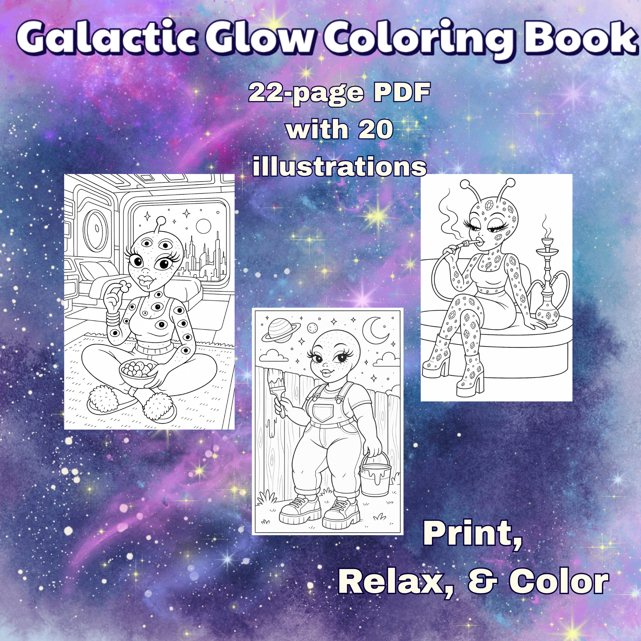 Printable Galactic Glow Coloring Book – Evolving Color